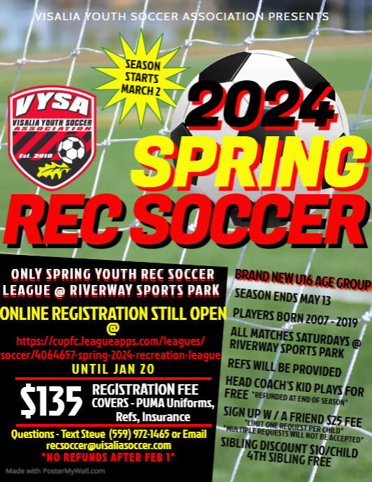 SPRING REC ONLINE REGISTRATION STILL OPEN | PosterMyWall