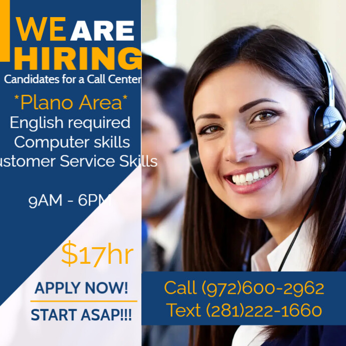 call center hiring instagram post | PosterMyWall