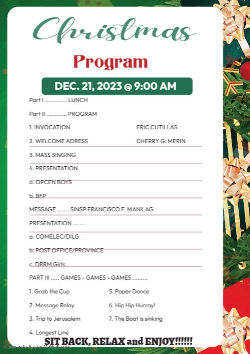 Christmas Program Schedule Flyer | PosterMyWall