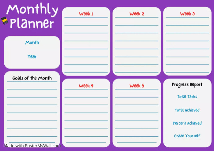 Monthly Planner Free Template | PosterMyWall