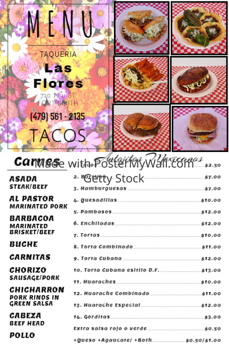 Taqueria Las Flores Menu I | PosterMyWall