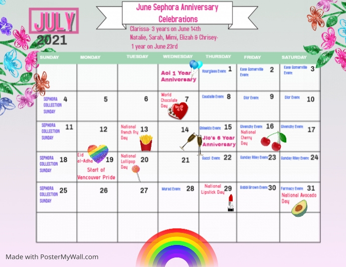 Copy of July 2021 Monthly Events Calendar Template | PosterMyWall