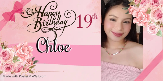 Pink Floral Happy Birthday Banner | PosterMyWall
