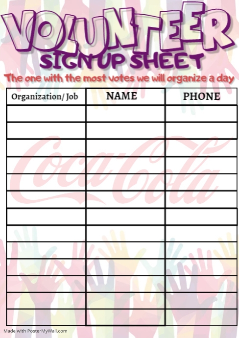 Volunteers Sign up Sheet Template | PosterMyWall