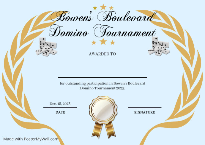 domino tournament Certificate | PosterMyWall