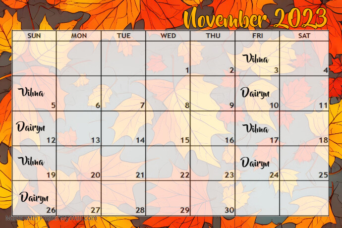 November 2023 Calendar Printable Calendar | PosterMyWall
