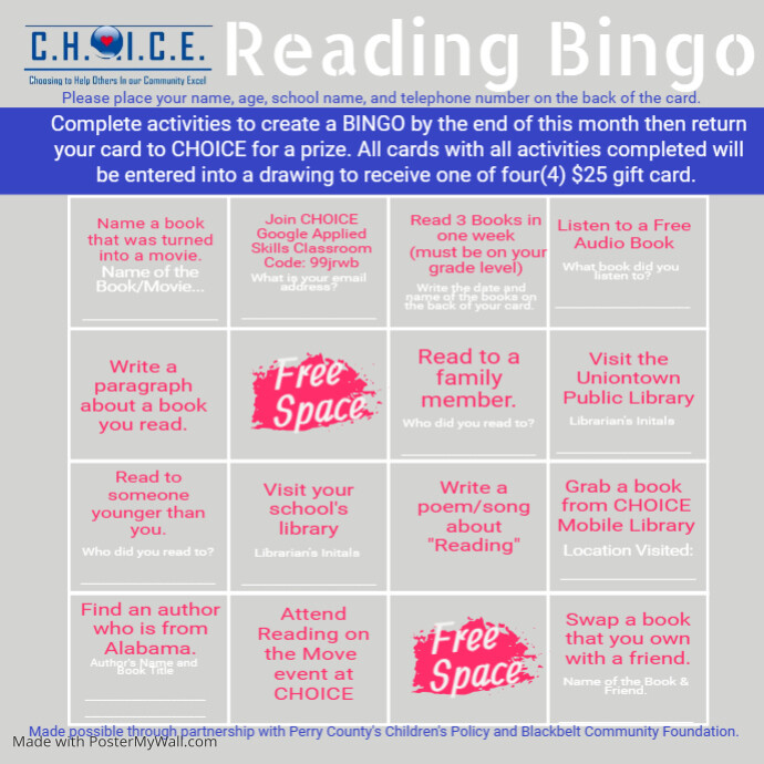 Copy of CHOICE Reading BINGO | PosterMyWall