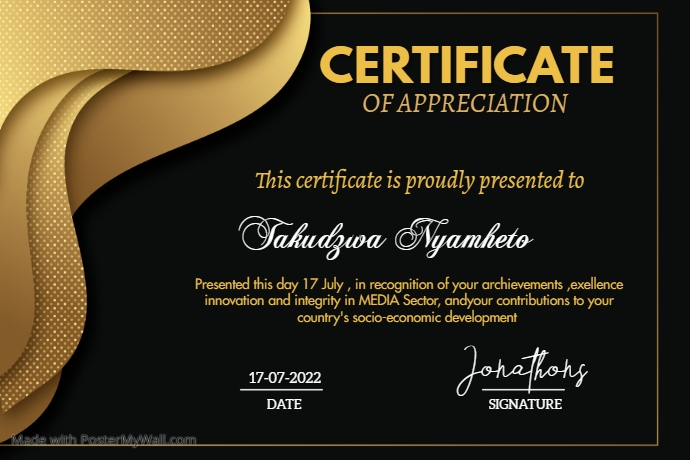 Certificate of appreciation | PosterMyWall