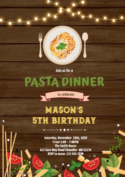Brown Pasta Dinner Themed Birthday Invitation | PosterMyWall