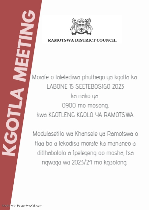 TLOKWENG KGOTLA SCHEDULE | PosterMyWall