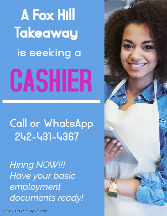 bar and restaurant hiring flyer design templa | PosterMyWall
