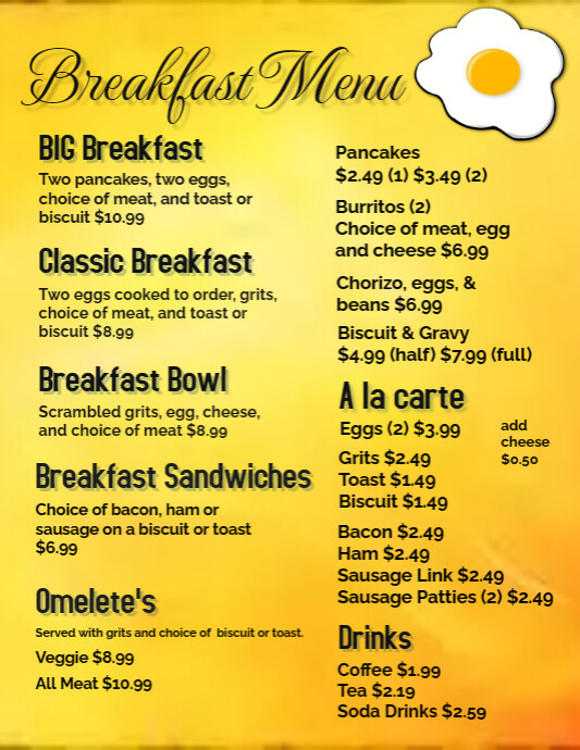 Restaurant Menu Breakfast Brunch Flyer | PosterMyWall