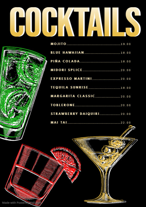 Black Cocktail Menu Template | PosterMyWall