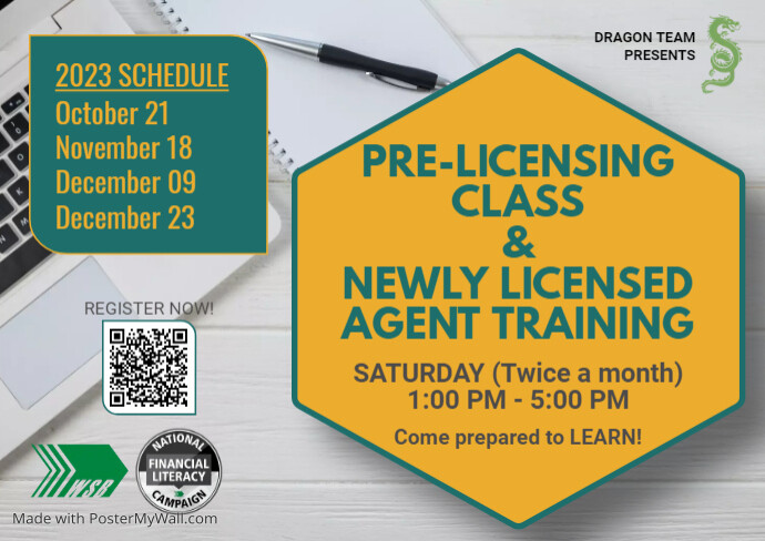 Copy of Pre-Licensing class - 2023 SCHEDULE | PosterMyWall