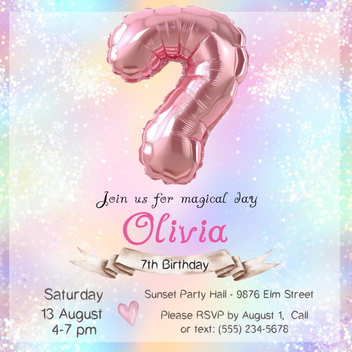 7th birthday invitation Template | PosterMyWall