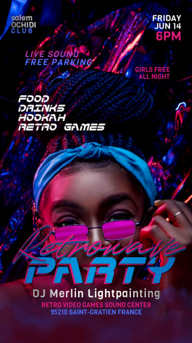 80's Neon Retro Wave Party Flyer Template | PosterMyWall