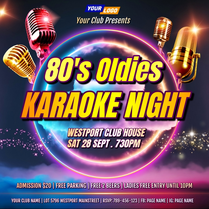 80's Oldies Karaoke Night Party Ad Poster Template | PosterMyWall