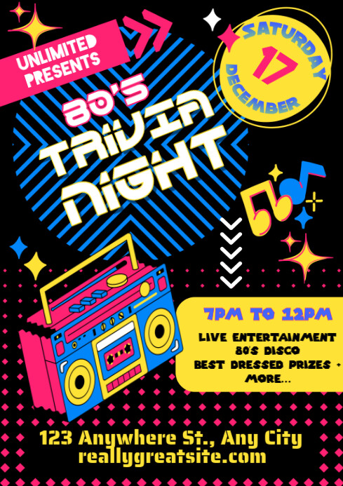 80's Trivia Night Disco Event Template | PosterMyWall