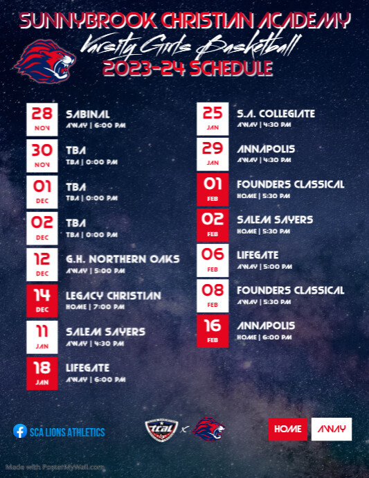 BASKETBALL TEAM SCHEDULE | PosterMyWall