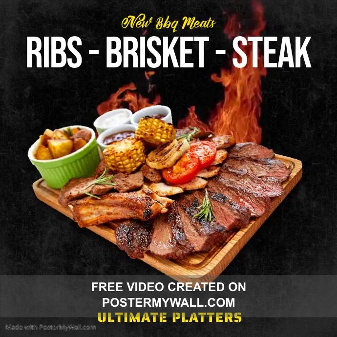 Copy of BBQ Platter - Ribs, Brisket, Steak - Social M | PosterMyWall