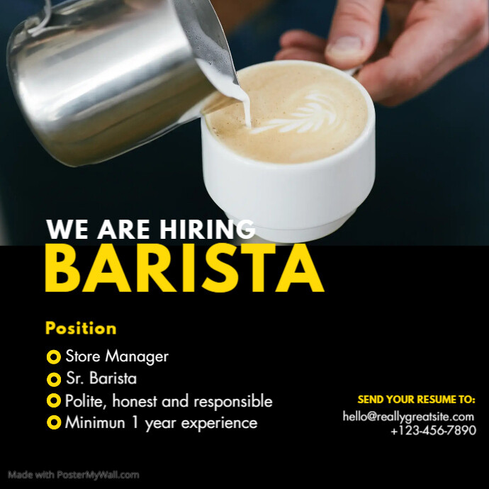 BARISTA we are hiring flyer / instagram post | PosterMyWall