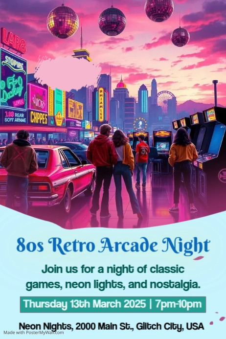 80s Restro Arcade Night Template | PosterMyWall