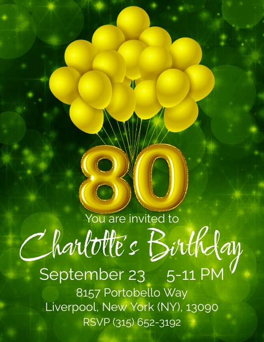 80th birthday party invitation blue balloon Template | PosterMyWall