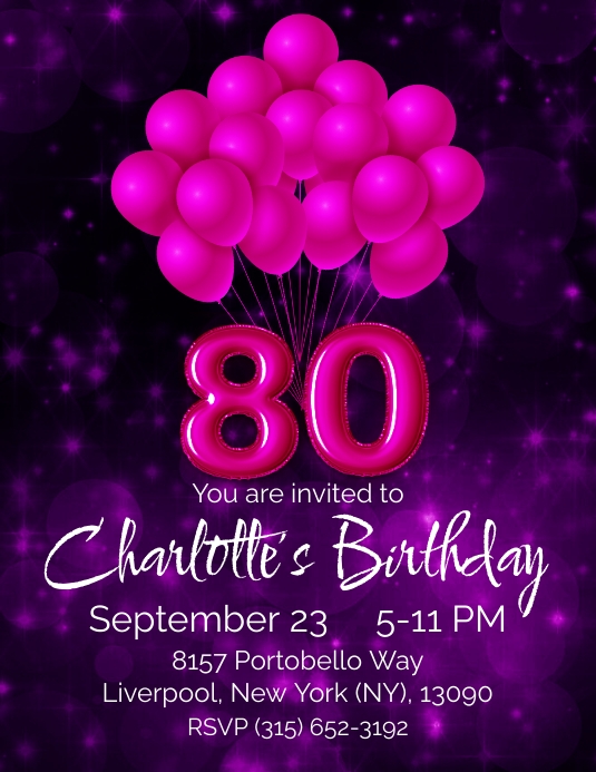 80th birthday party invitation blue balloon Template | PosterMyWall