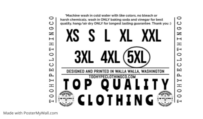 Retail Clothing Brand Sizes Tag 5XL | PosterMyWall