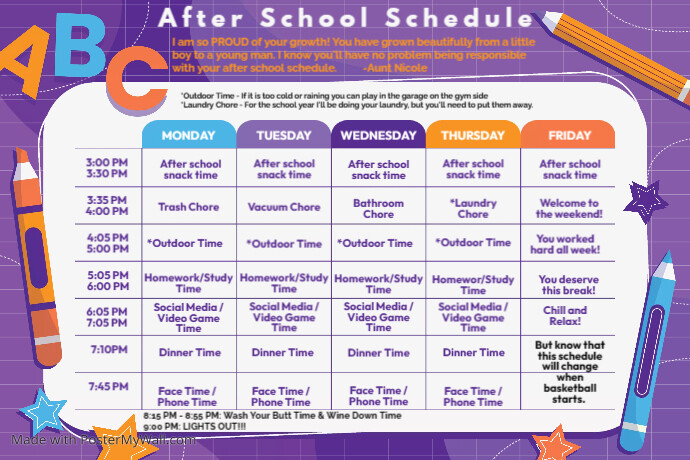 School Week Timetable | PosterMyWall