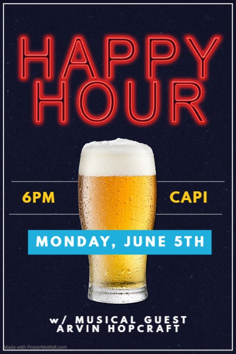 Black Beer Glass Happy Hour Bar Design | PosterMyWall