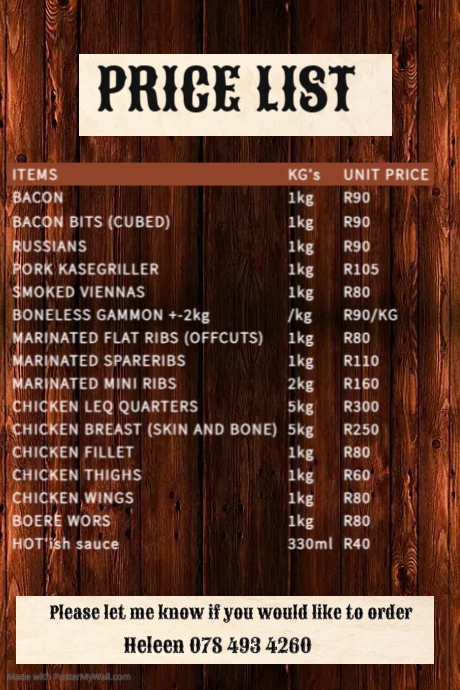 Hotel Minibar Price List 2021 Template | PosterMyWall