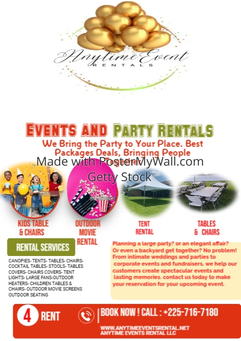 Party and Events Rentals Flyer | PosterMyWall
