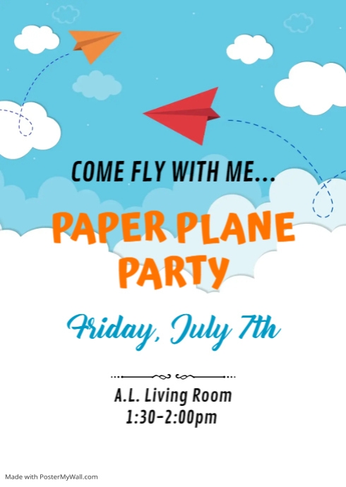 Copy of Paper airplane birthday Invitation | PosterMyWall