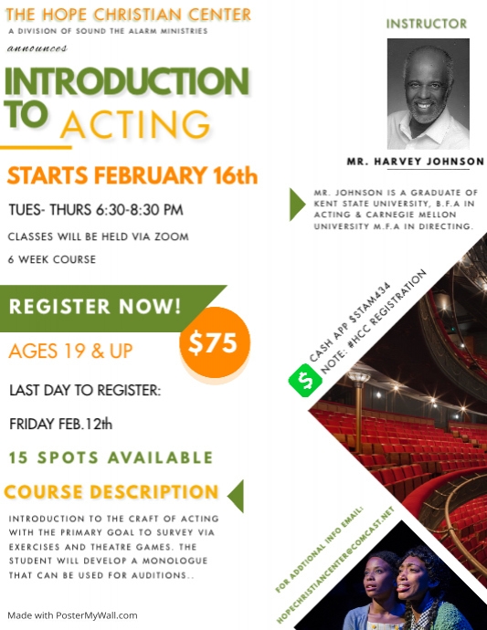 Copy of White and Green Theatre Acting Workshop Flyer | PosterMyWall