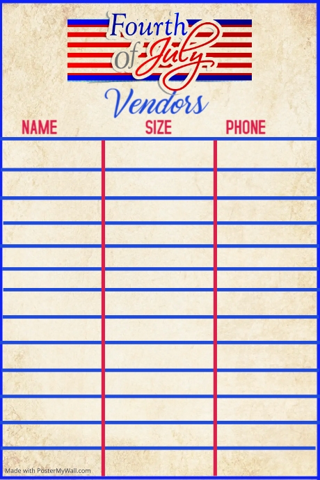 4th of July Volunteer Sign Up Sheet | PosterMyWall