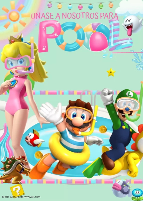 super mario pool birthday invitation | PosterMyWall