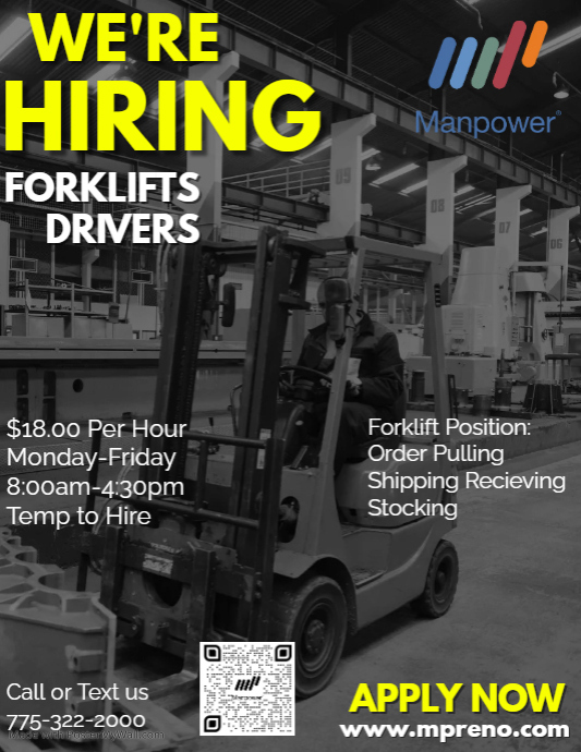 we're hiring forklift drivers flyer | PosterMyWall