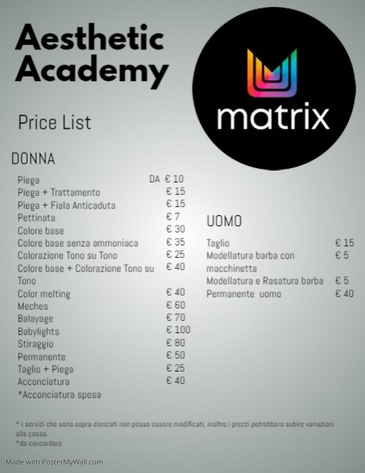 Copia di Hair Salon Price List Beauty Haircut Styling | PosterMyWall