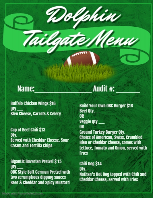 Dolphin Tailgate Menu | PosterMyWall