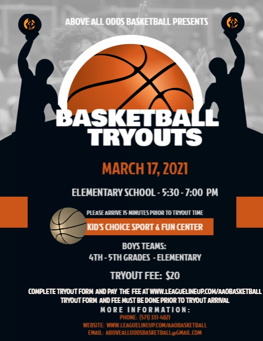 2021 AAO Elementary Basketball Tryout Flyer | PosterMyWall