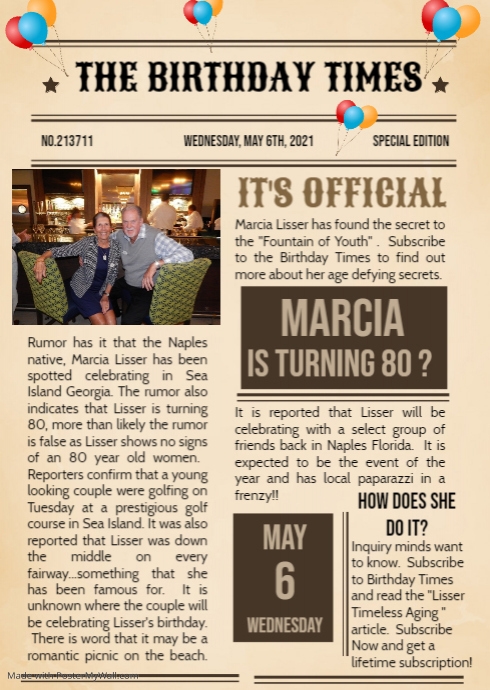 Copy of Vintage newspaper birthday theme invitation | PosterMyWall