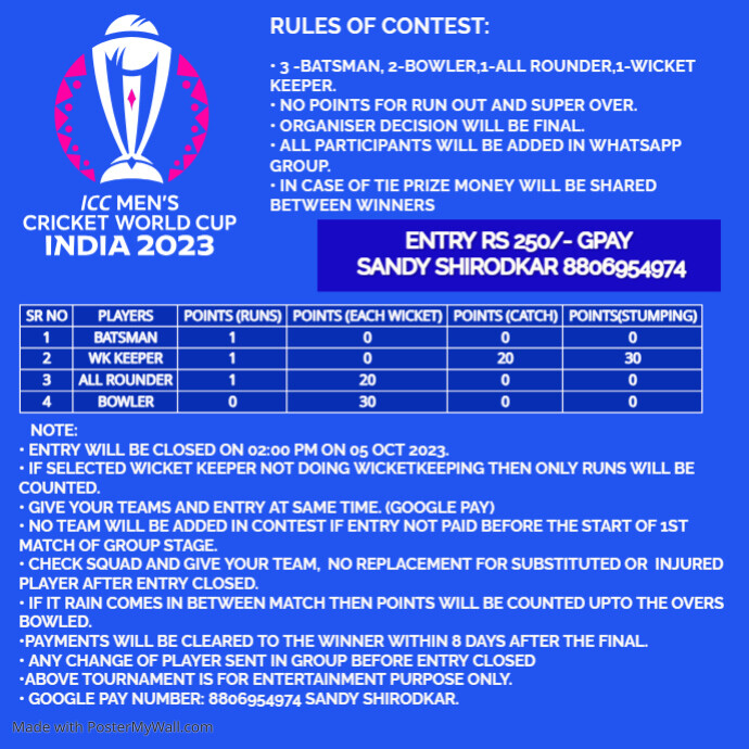 Countdown Cricket World Cup Template | PosterMyWall