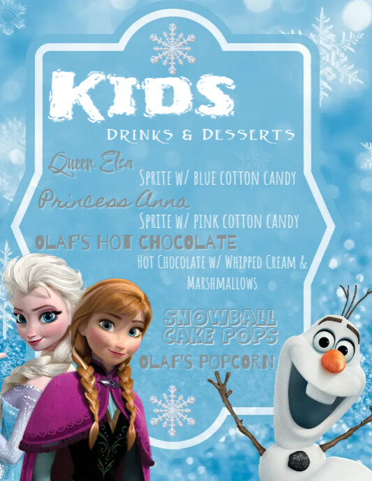 Frozen Kids Menu | PosterMyWall