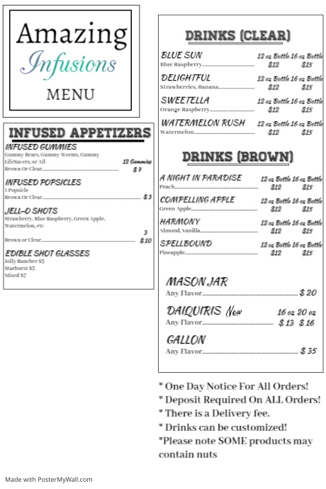 Amazing Infusions Menu | PosterMyWall