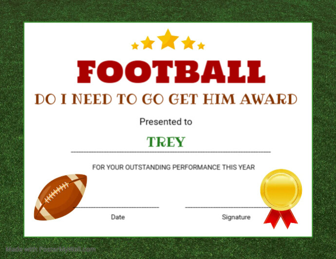 Football Editable Certificate | PosterMyWall