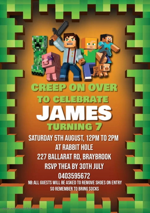 Copy of Brown and Green Minecraft Birthday Invitation (1) | PosterMyWall