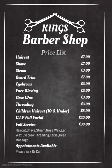 Copy of Barber Shop Price List Poster Template | PosterMyWall