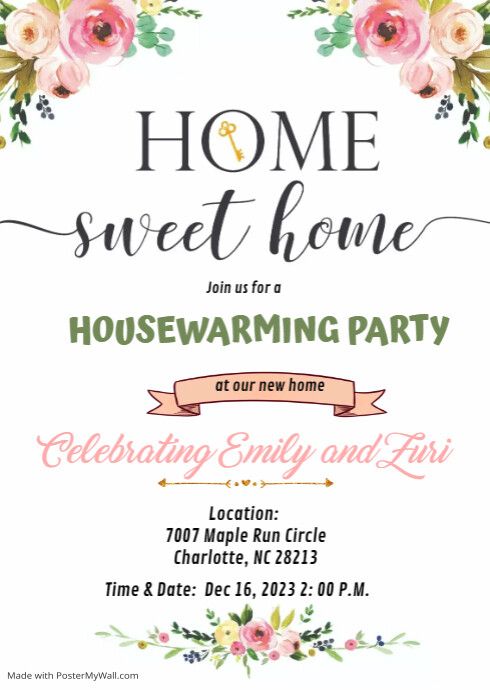 Flower Home sweet home party theme invitation | PosterMyWall