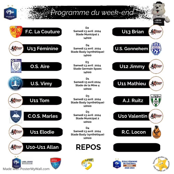 Affiches matches du week-end foot à 11 | PosterMyWall